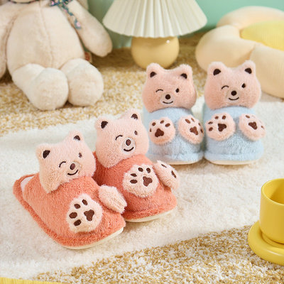 2021 New Design Winter Cartoon Bear Couple Slippers Female Cute  Plush Thermal Non-slip Home indoor Shoes