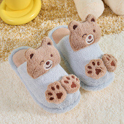 2021 New Design Winter Cartoon Bear Couple Slippers Female Cute  Plush Thermal Non-slip Home indoor Shoes
