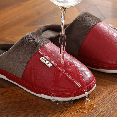 Wholesale Custom 2021 New Design PU leather Couple Slippers Winter Casual Comfort Skid-friendly Warm Non-slip Female home Shoes