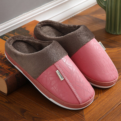 Wholesale Custom 2021 New Design PU leather Couple Slippers Winter Casual Comfort Skid-friendly Warm Non-slip Female home Shoes