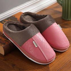 Wholesale Custom 2021 New Design PU leather Couple Slippers Winter Casual Comfort Skid-friendly Warm Non-slip Female home Shoes