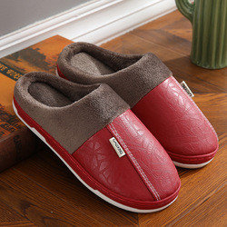 Wholesale Custom 2021 New Design PU leather Couple Slippers Winter Casual Comfort Skid-friendly Warm Non-slip Female home Shoes