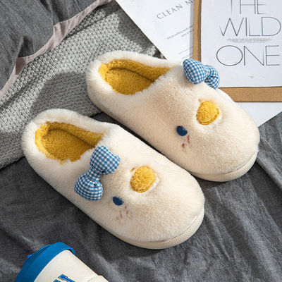 hot sales Women custom New Cute Bowknot Slippers Girls Autumn Winter Plush Warm Non-slip Home Indoor slippers faux fur