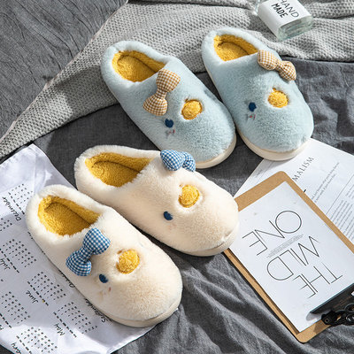 hot sales Women custom New Cute Bowknot Slippers Girls Autumn Winter Plush Warm Non-slip Home Indoor slippers faux fur