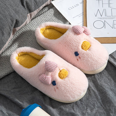 hot sales Women custom New Cute Bowknot Slippers Girls Autumn Winter Plush Warm Non-slip Home Indoor slippers faux fur