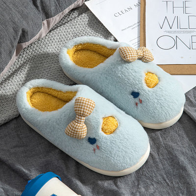 hot sales Women custom New Cute Bowknot Slippers Girls Autumn Winter Plush Warm Non-slip Home Indoor slippers faux fur