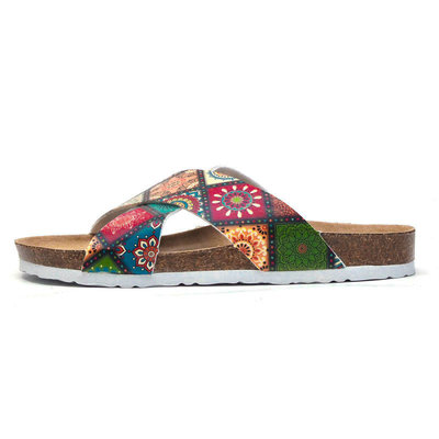 2021 New design high quality best price summer women slipper fashion Pattern Printing Double Buckle Cork Slipper