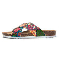 2021 New design high quality best price summer women slipper fashion Pattern Printing Double Buckle Cork Slipper