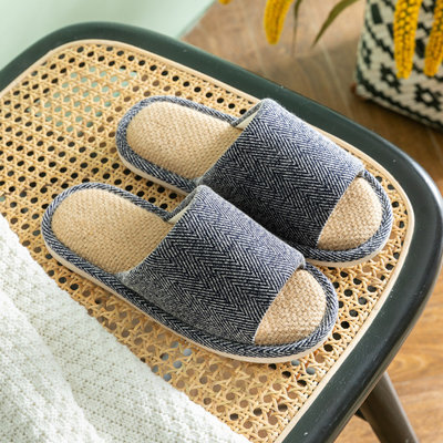 2021 new fashion linen couple slippers autumn home non-slip mute and sweat-absorbent soft bottom floor slippers