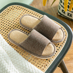 2021 new fashion linen couple slippers autumn home non-slip mute and sweat-absorbent soft bottom floor slippers