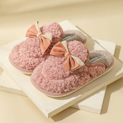 PVC Plush Cute Bow Women Casual Flat Shoes Anti Slip Warm Closed Toe