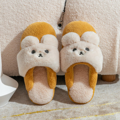 women's Cute bear breathable soft bottom home slippers lovely non-slip winter fluffy house shoes in stock