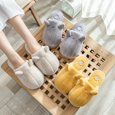 Ladies winter warm home slippers cartoon cat shoes soft sole house indoor slippers bedroom winter fluffy house shoes