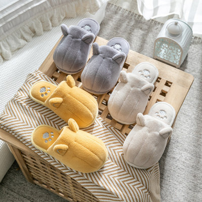 Ladies winter warm home slippers cartoon cat shoes soft sole house indoor slippers bedroom winter fluffy house shoes