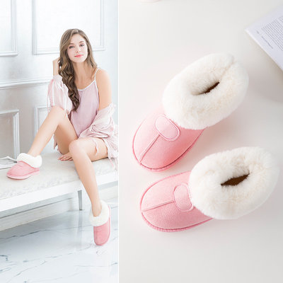 2021 summer hot sale faux suede ladies home solid color Round head slippers winter thick warm indoor plush cotton shoes