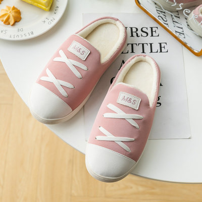 Outer wear waterproof plus velvet couple cotton mop autumn and winter home cute thick-soled non-slip slippers