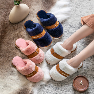 Hot-selling home couple warm slippers in autumn and winter fashion plush non-slip wear-resistant slippers wholesale