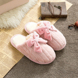 Wholesale autumn and winter explosion models bow thickened warm plush slippers non-slip home couple shoes