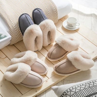wholesale 2021 new faux suede unisex couple slipper winter Non-slip and wear-resistant artificial fur lining indoor shoes