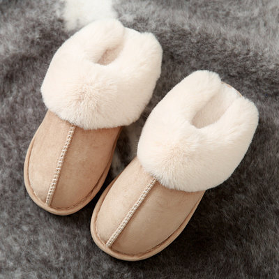 wholesale 2021 new faux suede unisex couple slipper winter Non-slip and wear-resistant artificial fur lining indoor shoes