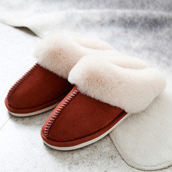 wholesale 2021 new faux suede unisex couple slipper winter Non-slip and wear-resistant artificial fur lining indoor shoes
