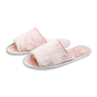 Open Toe Pink  Ladies House Slipper Pure Color Velvet Soft Soles