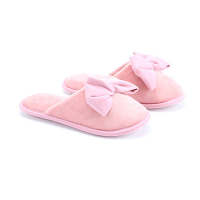 Furry Home Slipper Shoes Ladies Bowknot Pink Plush Ladies House Slipper