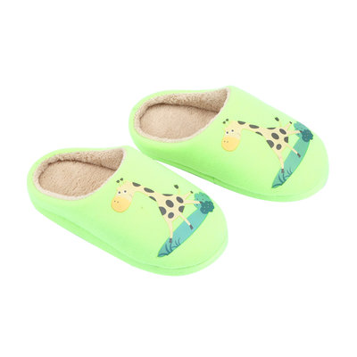 children kids cute giraffe printed design winter warm fluffy plush green house indoor slippers