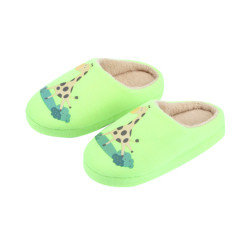 children kids cute giraffe printed design winter warm fluffy plush green house indoor slippers