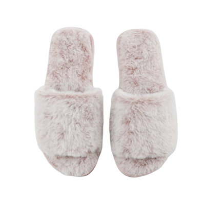 Comfy Fur Women Slipper Shoes Pink Plush Indoor Bedroom Open Toe