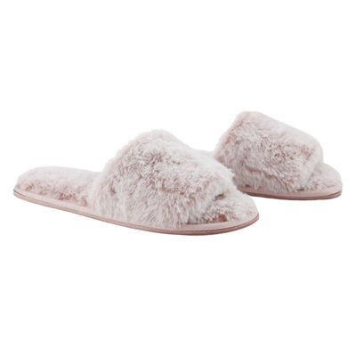 Comfy Fur Women Slipper Shoes Pink Plush Indoor Bedroom Open Toe