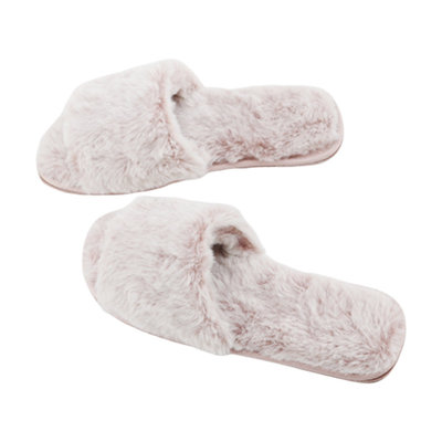 Comfy Fur Women Slipper Shoes Pink Plush Indoor Bedroom Open Toe