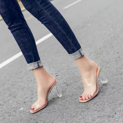 Fashion Women New Design Sexy thick heel Sandals Open Toe Female Slides Transparent Slipper summer high heels