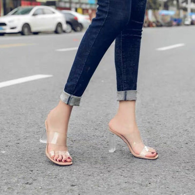 Fashion Women New Design Sexy thick heel Sandals Open Toe Female Slides Transparent Slipper summer high heels