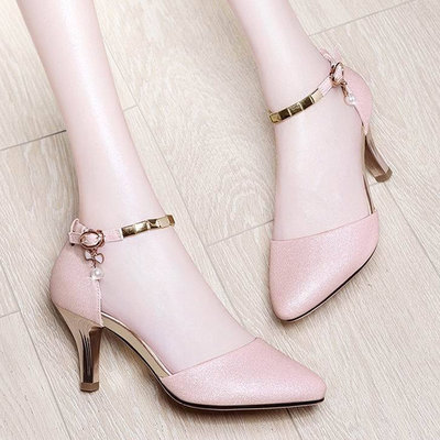Little Girls Ankle Strap new style summer versatile sandals Pu upper Elegant Pink high heels shoes for women