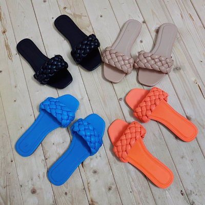 New Arrivals female solid color Wholesale Popular Unique Womens flat Sandals woven summer Slides slippers