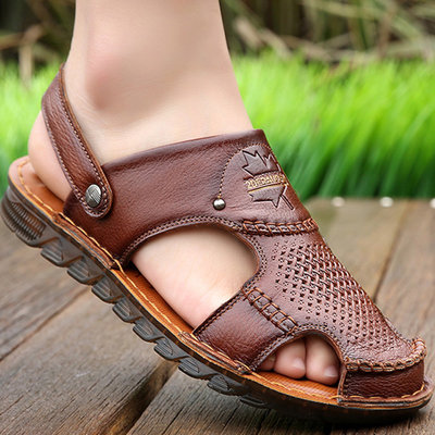 Summer new closed toe sandals mens wholesale fashion trend slippers men cowhide upper beach casual shoes