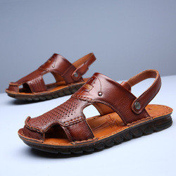 Summer new closed toe sandals mens wholesale fashion trend slippers men cowhide upper beach casual shoes