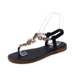 Wholesale female summer flat flip flops slippers 2022 new design simple beach rhinestone sandals women shoes