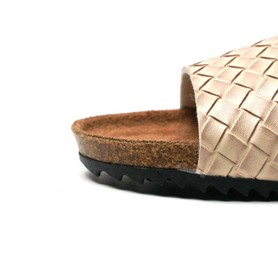Custom Logo Summer Girl  Solid Color Woven Breathable Non Slip Cork Slippers