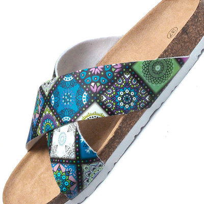 2021 new fashion women's shoes totem thick leather cork middle soles leisure breathable cross strap slippers