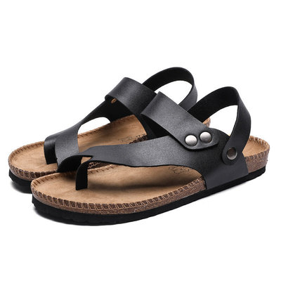Pure Color Summer Beach Shoes With Metal Buckle  Low Wood  Solid Pattern