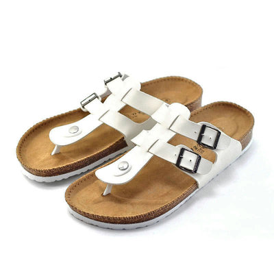 New Design Black Unisex Slides Sandals PU Leather Double Strap Flat Soft Cork Sandals slippers for men rubber