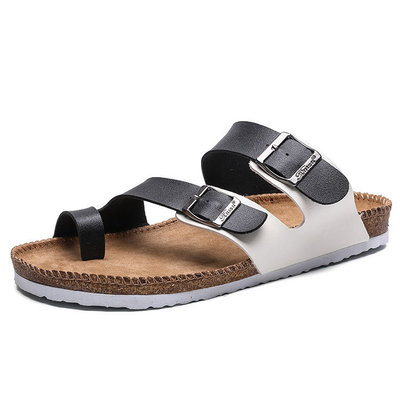 Black Antislip tpr Outsole Summer Beach Two Strap Cork Sandals Slipper for men