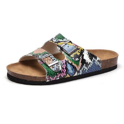 High quality multicolor serpentine sandal women cork sandals slipper casual summer slippers rubber sandals