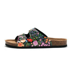 American hot sale New design high quality summer women Pattern Printing Double Buckle Cork Slipper floral sandals