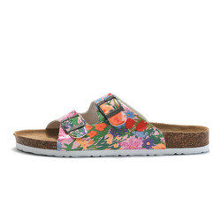 American hot sale New design high quality summer women Pattern Printing Double Buckle Cork Slipper floral sandals