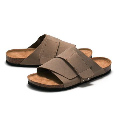 2021 ladies new fashion Adjustable buckles solid color cork bottom flat sandals and slippers women's outer wear home slippers