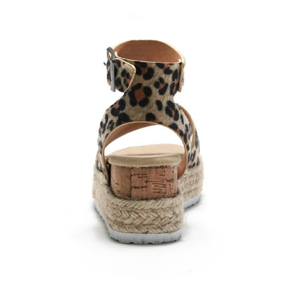 Children  Cute Breathable Beach Shoes Brown Leopard Pattern Thick Sole   Beach Shoes