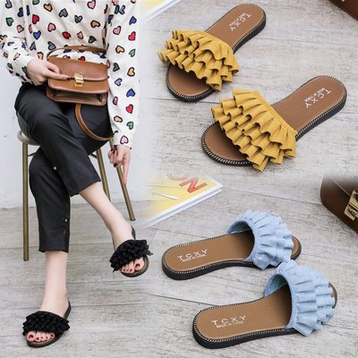 Simple Round Head  Beach Shoes Solid Color Lace Women Flat  Beach Shoes